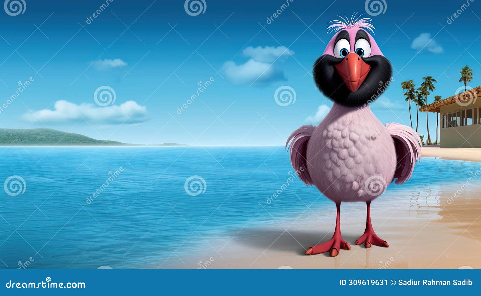 Pixar Illustration of a Cartoon Flamingo Exploring. Stock Illustration ...