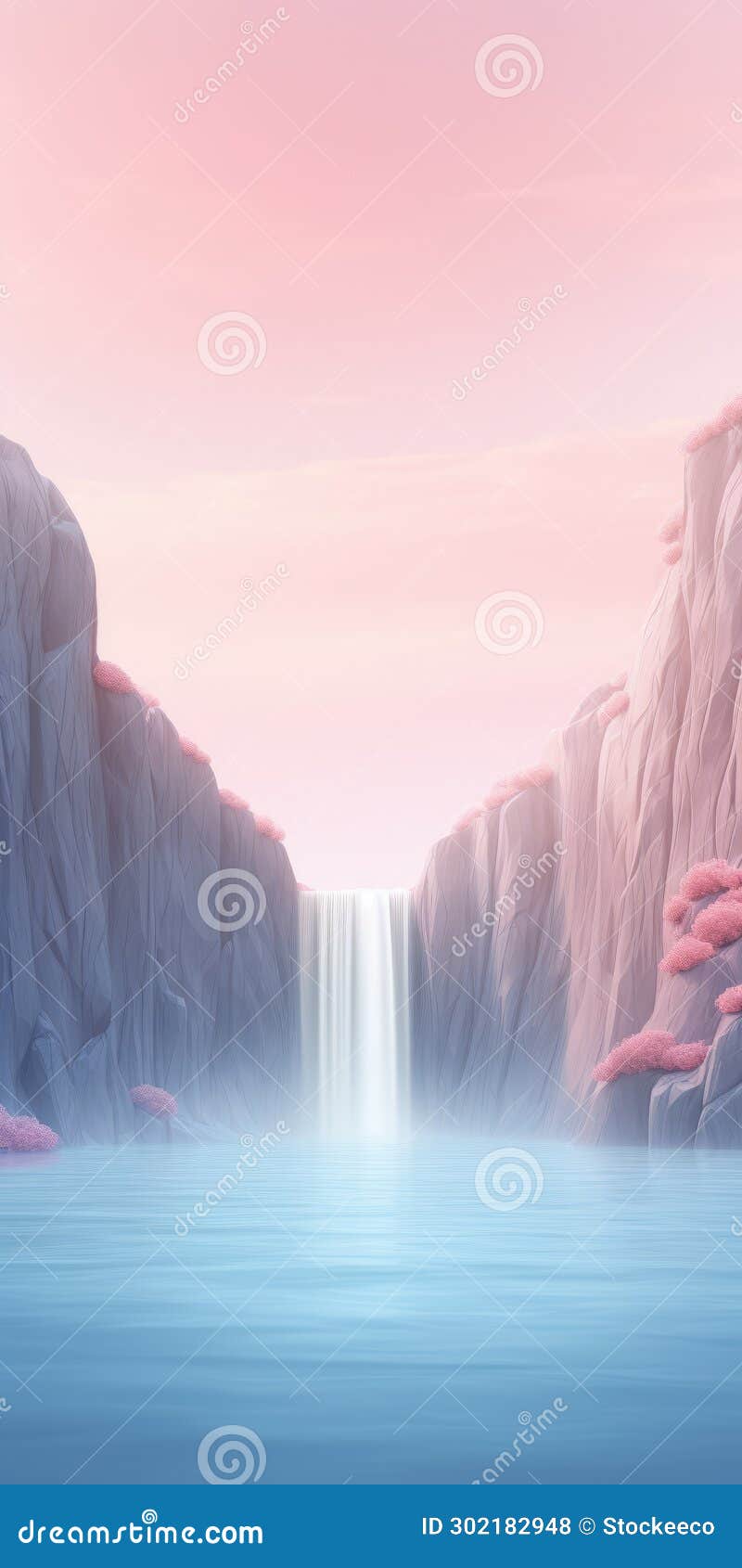 Pixar-inspired Waterfall Landscape: Muted Pastel Smooth Texture Stock ...