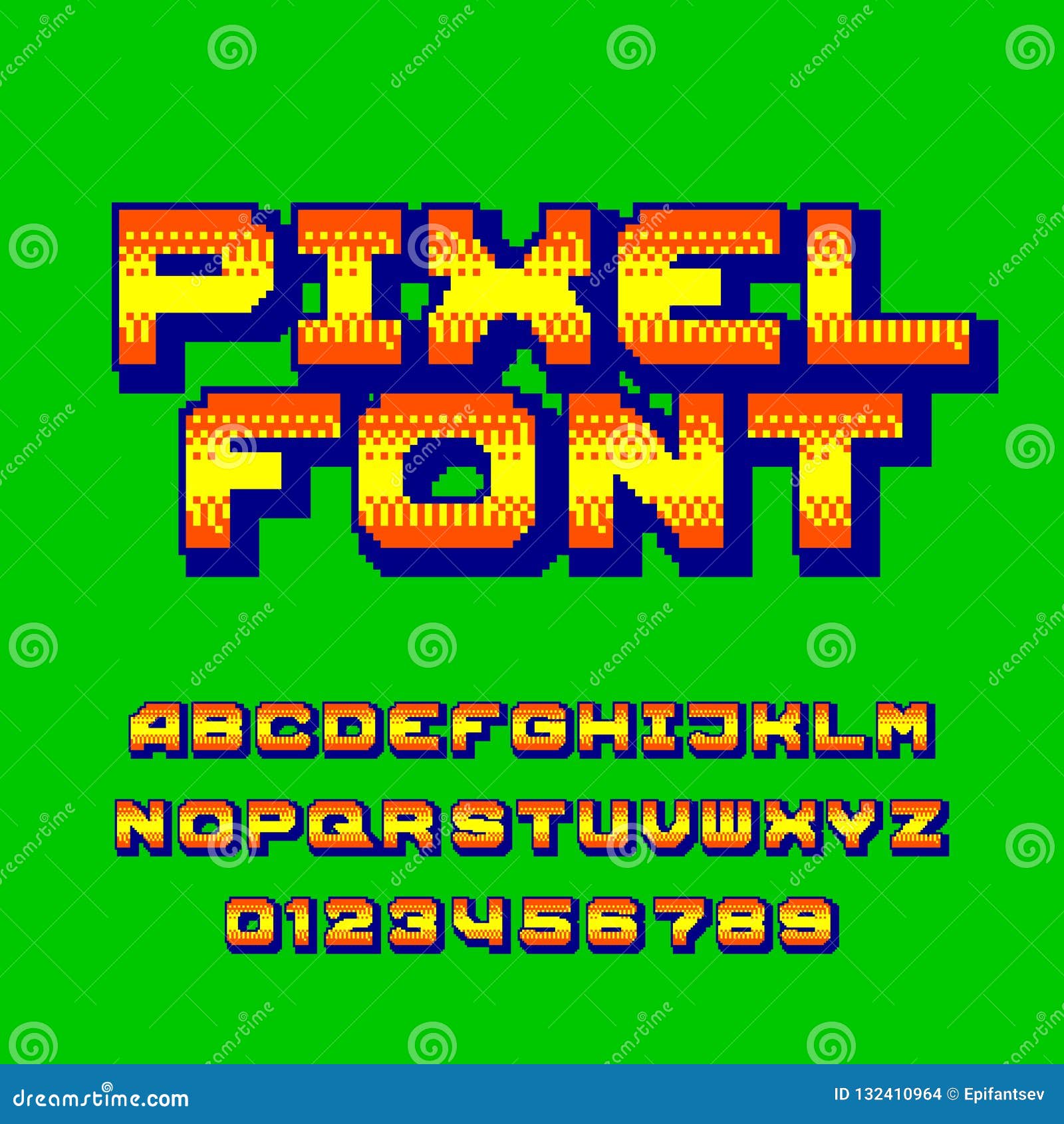Pixel Alphabet Font. Digital Gradient Letters and Numbers Stock Vector ...