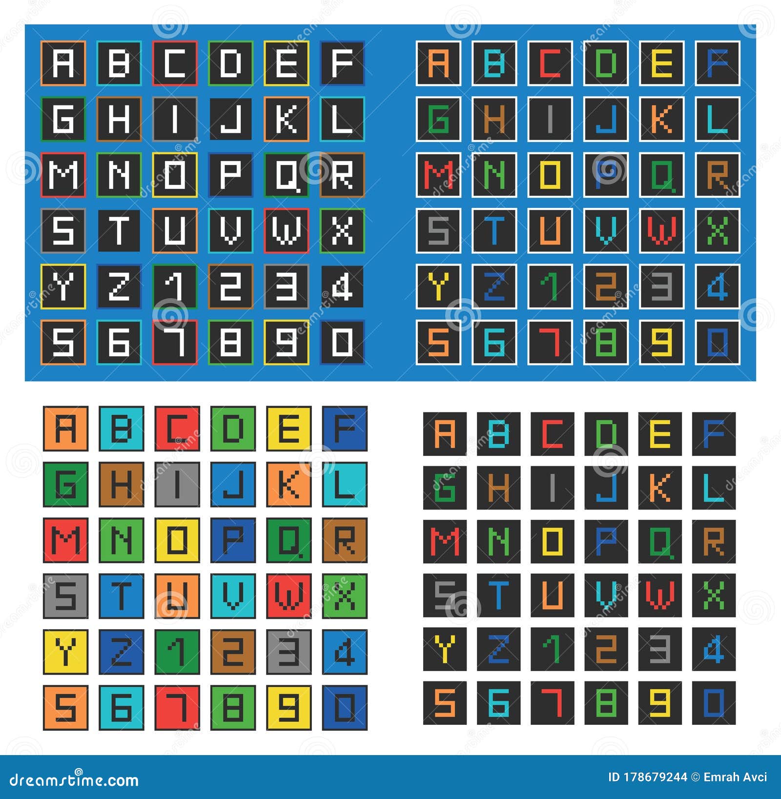 Pixel Alphabet Letters & Numbers. Fonts, Typeface Vector, Uppercase ...