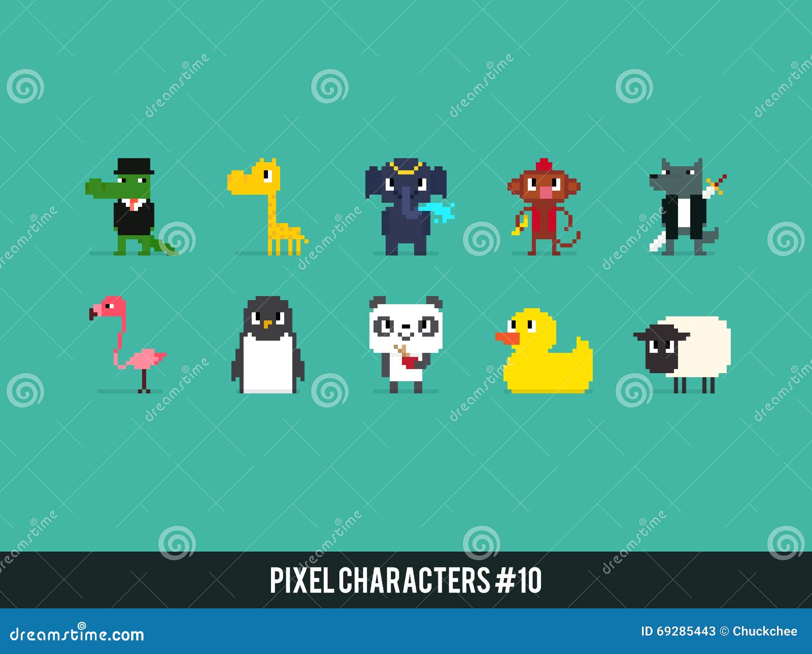 Pixel Animals stock vector. Illustration of background - 69285443