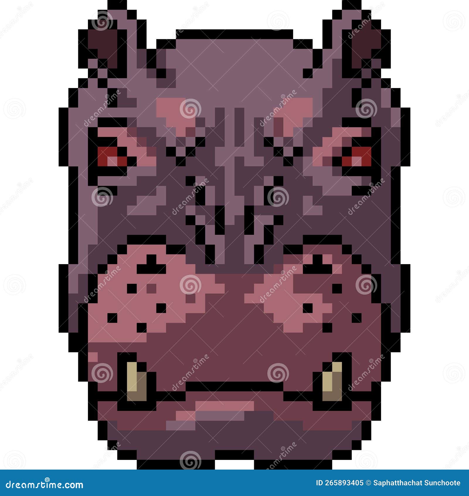 Pixel art angry hippo head stock vector. Illustration of angry - 265893405
