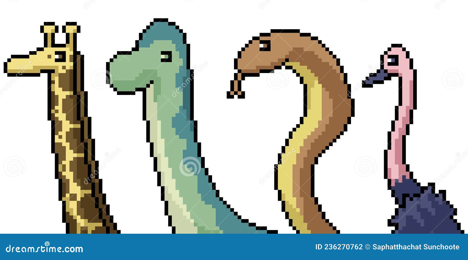 Pixel art animal long neck stock vector. Illustration of dinosaur ...