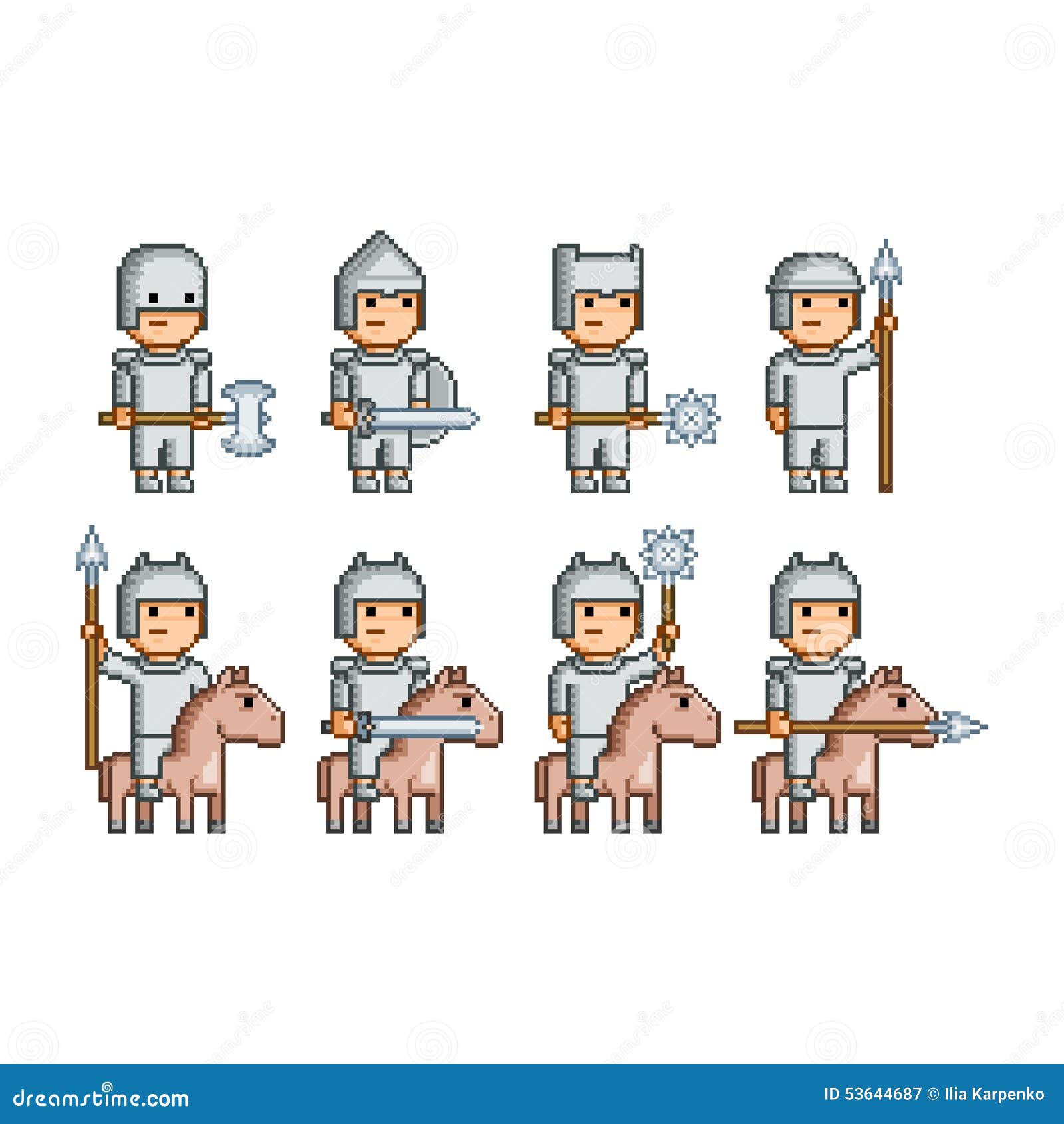Pixel Art Army of Knights and Horsemen Stock Vector - Illustration of ...