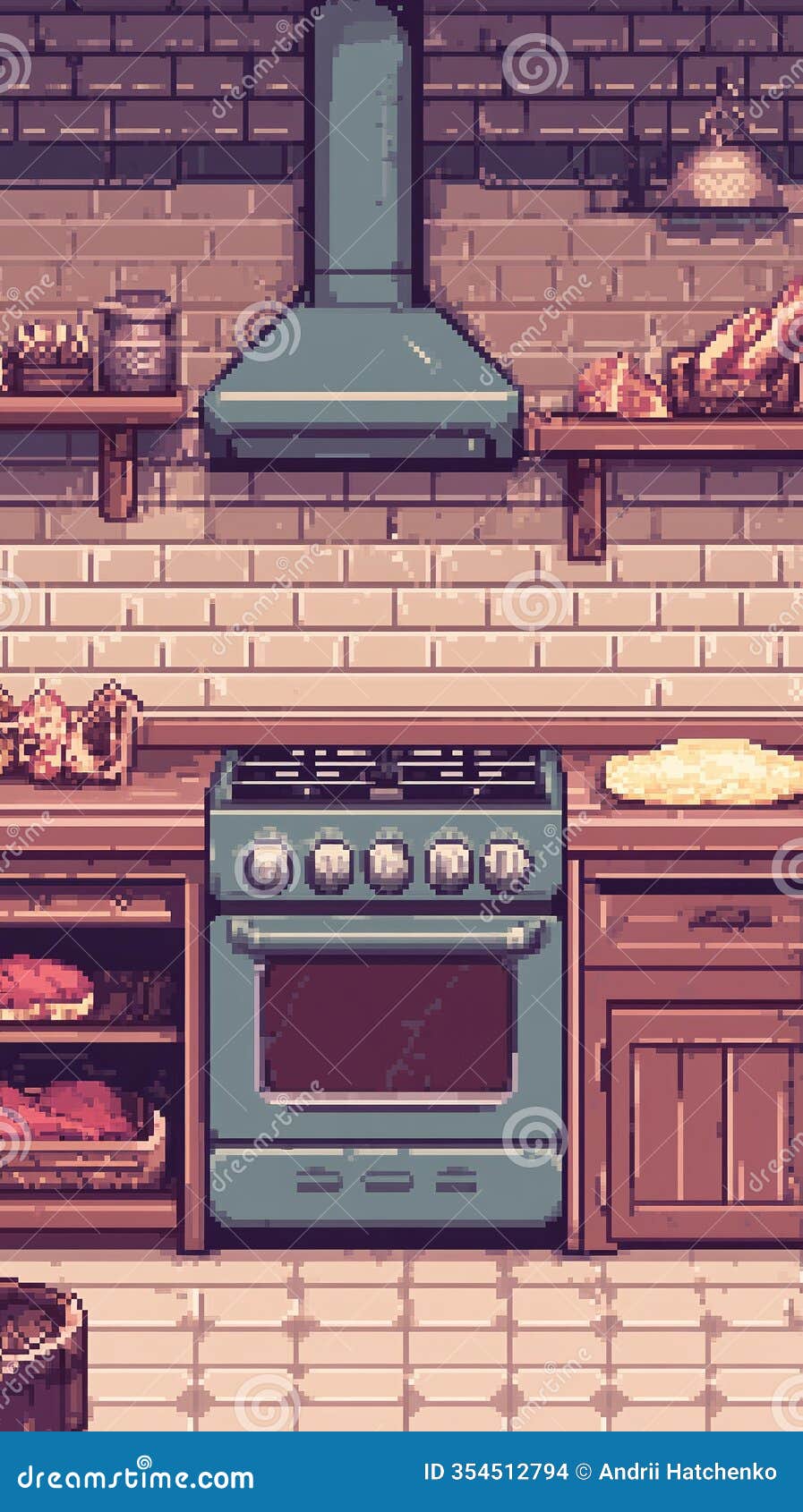 Pixel Art Kitchen Set With Stoves Refrigerators And Cabinets. Royalty ...