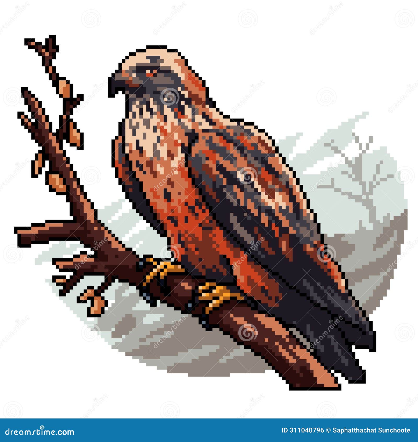 Pixel Art of Bird on Branch Stock Vector - Illustration of tree, branch ...