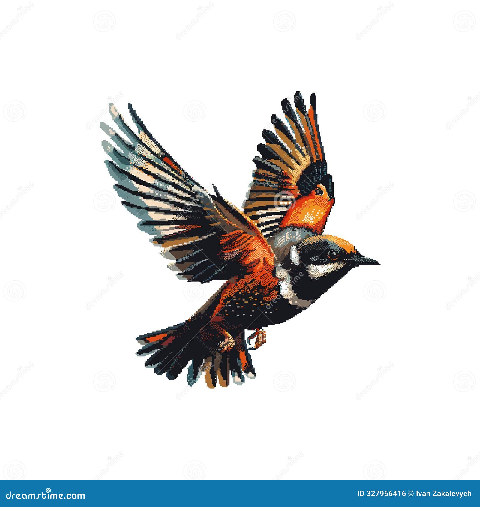 Pixel Art Bird Mid-Flight with Vibrant Colors. Vector Illustration ...