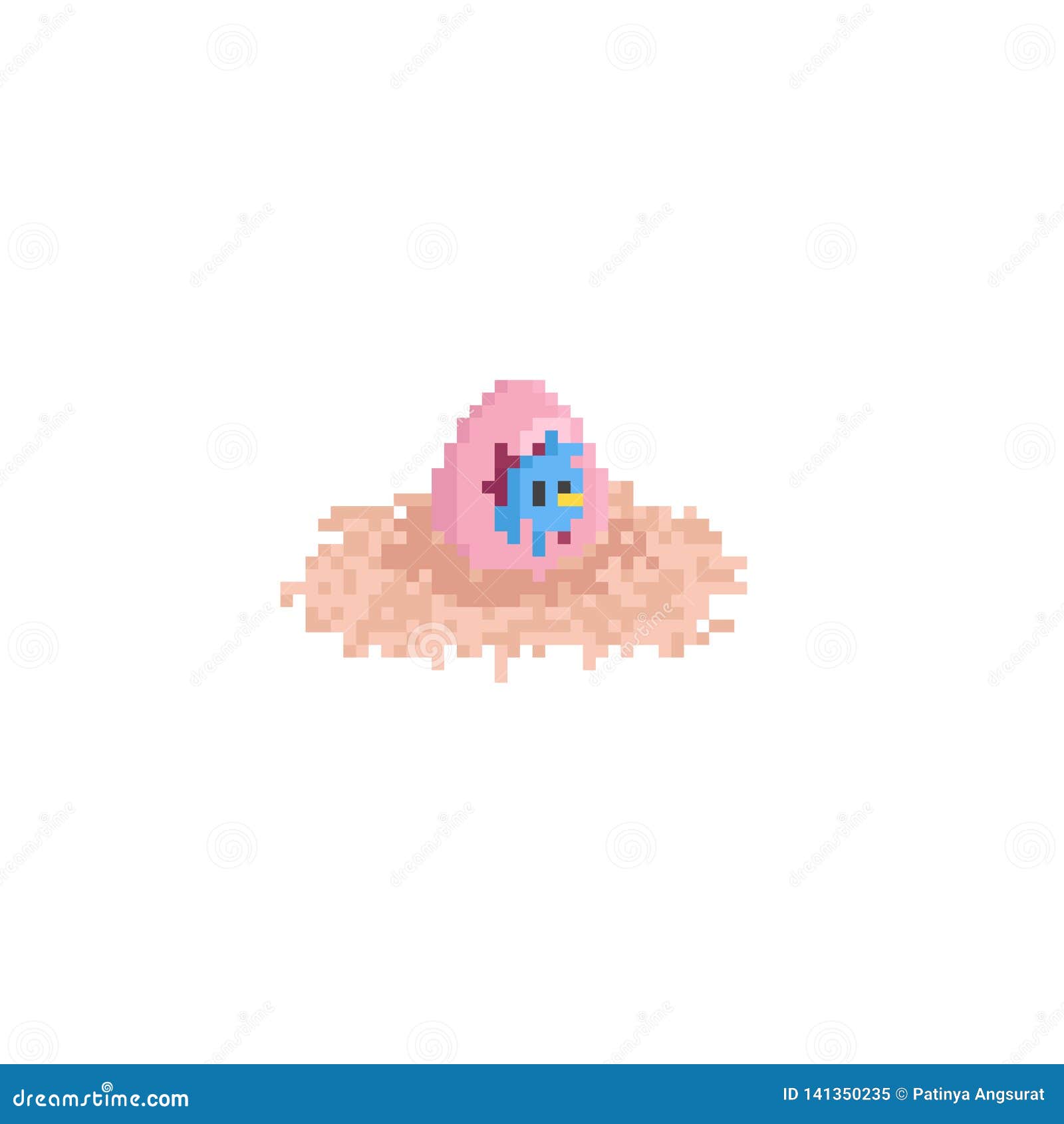 Pixel Bird in the Pink Egg with Nest.Easter Day.8bit. Stock ...
