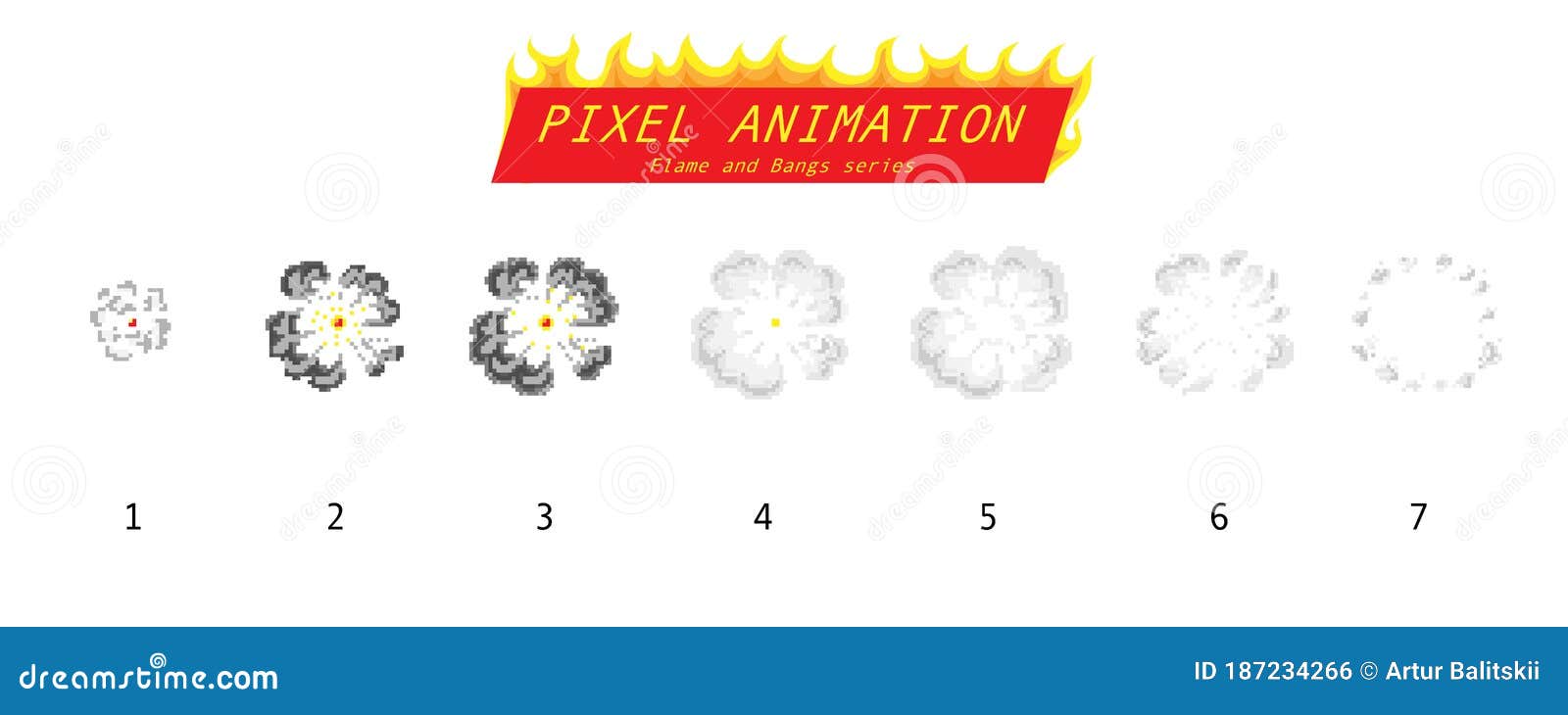 Pixel Art 8 Bit Fire Objects. Game Icons Set. Comic Boom Flame Effects ...