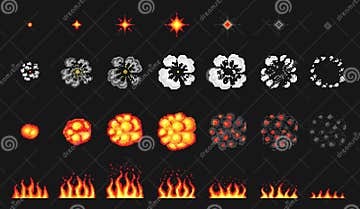 Pixel Art 8 Bit Fire Objects. Nuclear Explosion. Game Icons Set. Comic ...