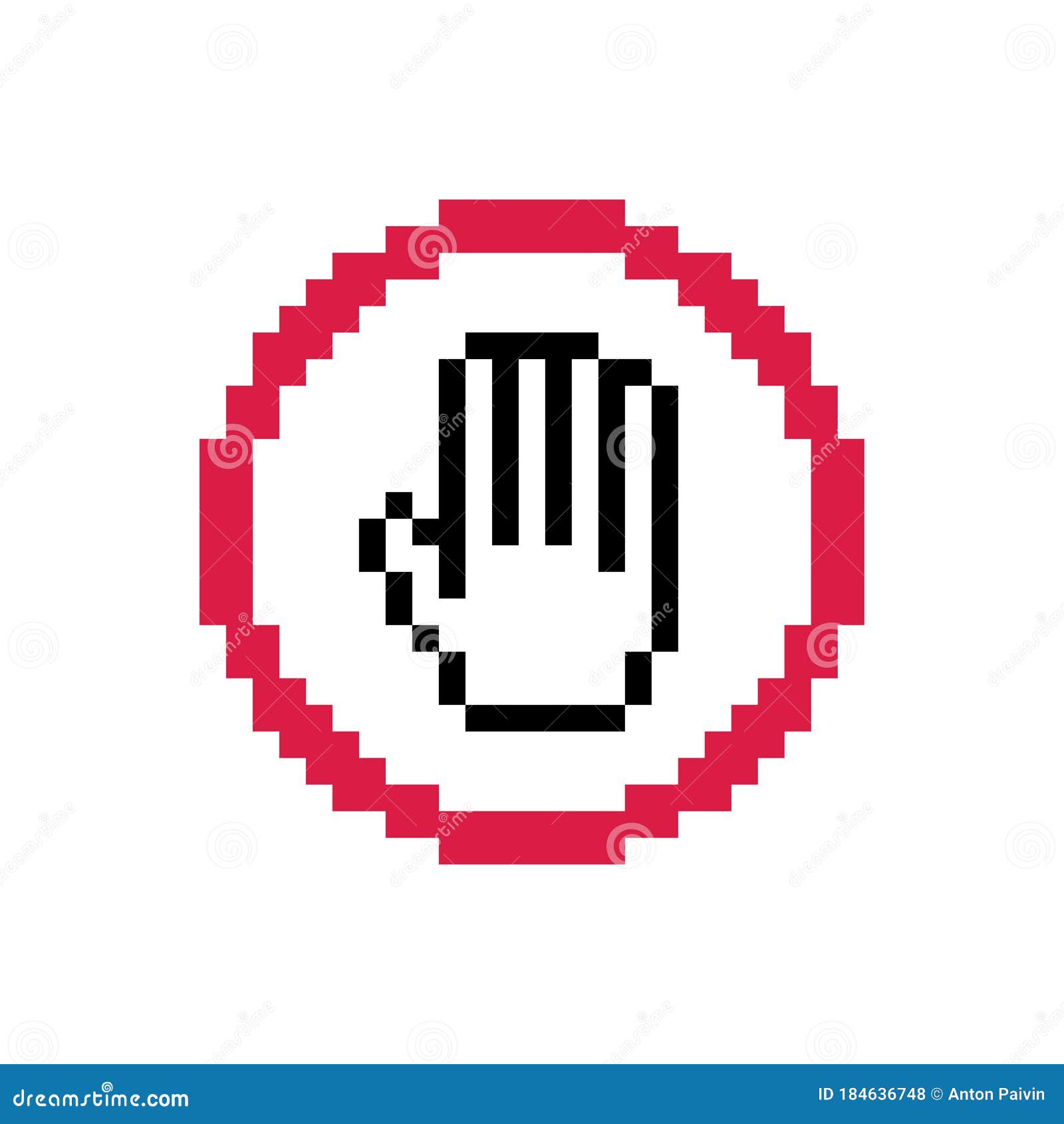 Pixel Art 8-bit Simple Red Stop Traffic Sign with Hand Gesture Icon ...