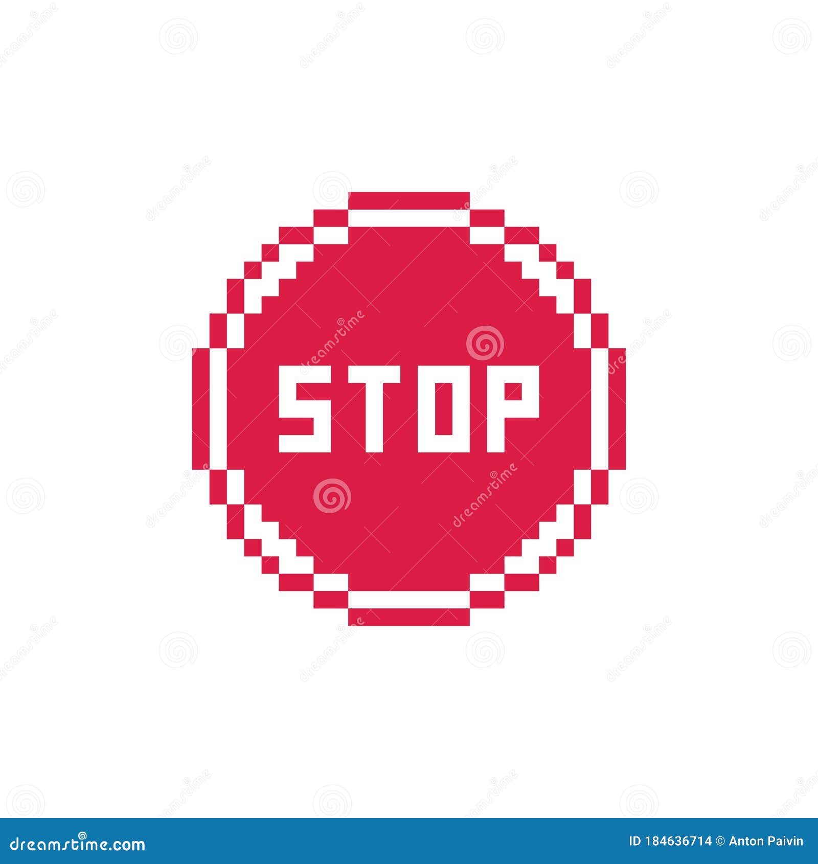 Pixel Art 8-bit Simple Red Stop Traffic Sign Icon - Isolated Vector ...