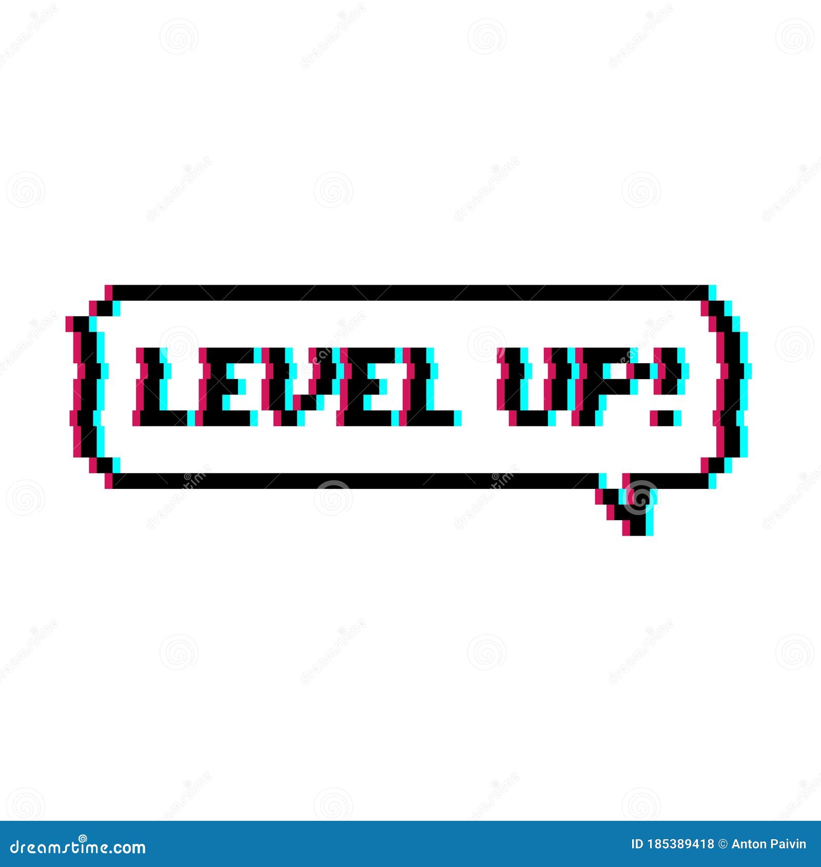 Level Up Glitch Text. Anaglyph 3D Effect. Technological Retro ...