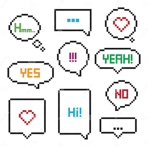 Pixel Art 8-bit Speech Bubble Set Stock Vector - Illustration of group ...