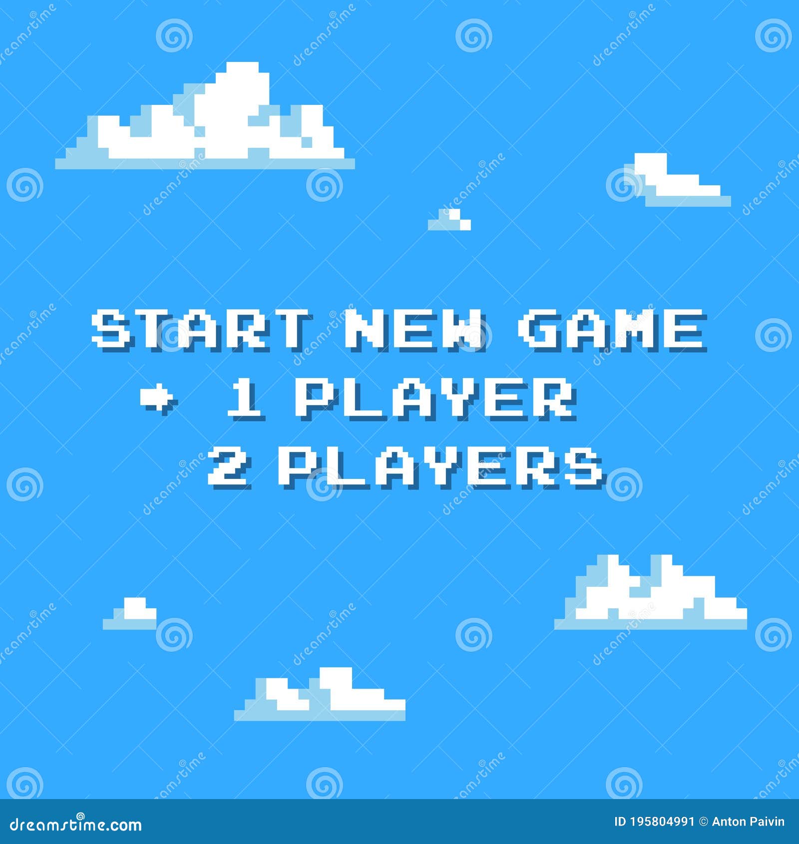 Pixel Art 8-bit Start New Game Background with Clouds 8-bit - Isolated ...