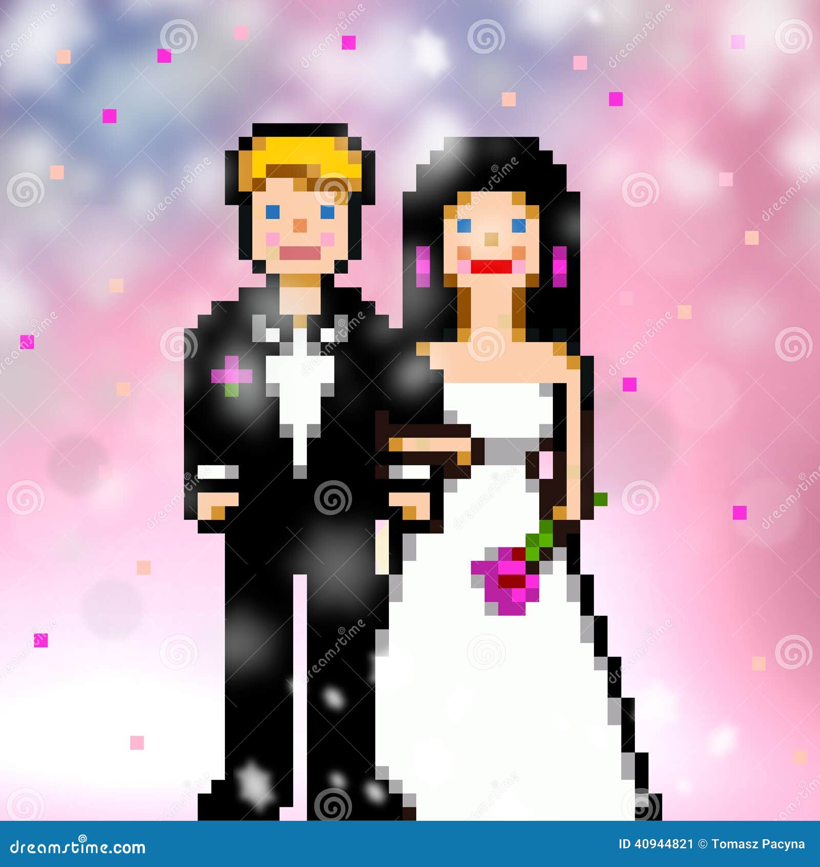 Pixel Art 8 Bit Style Wedding Couple Illustration Stock Illustration ...