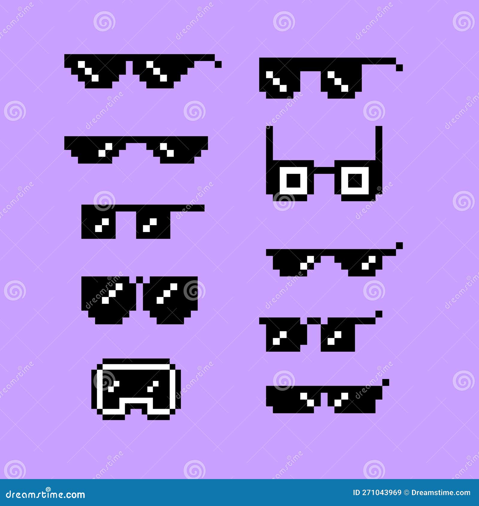Pixel Art 8 Bit Sunglasses Collections Vector With Solid Color ...