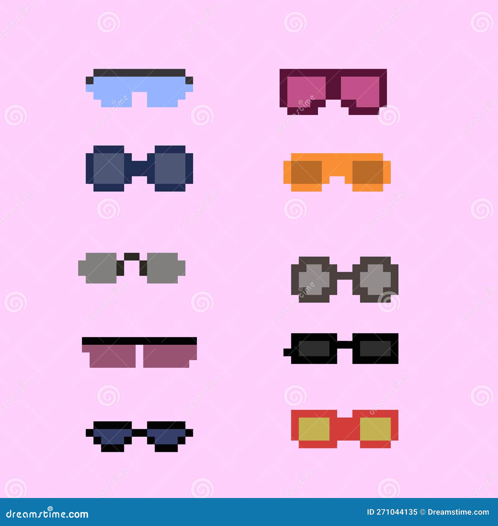 Pixel Art 8 Bit Sunglasses Collections Vector With Solid Color ...