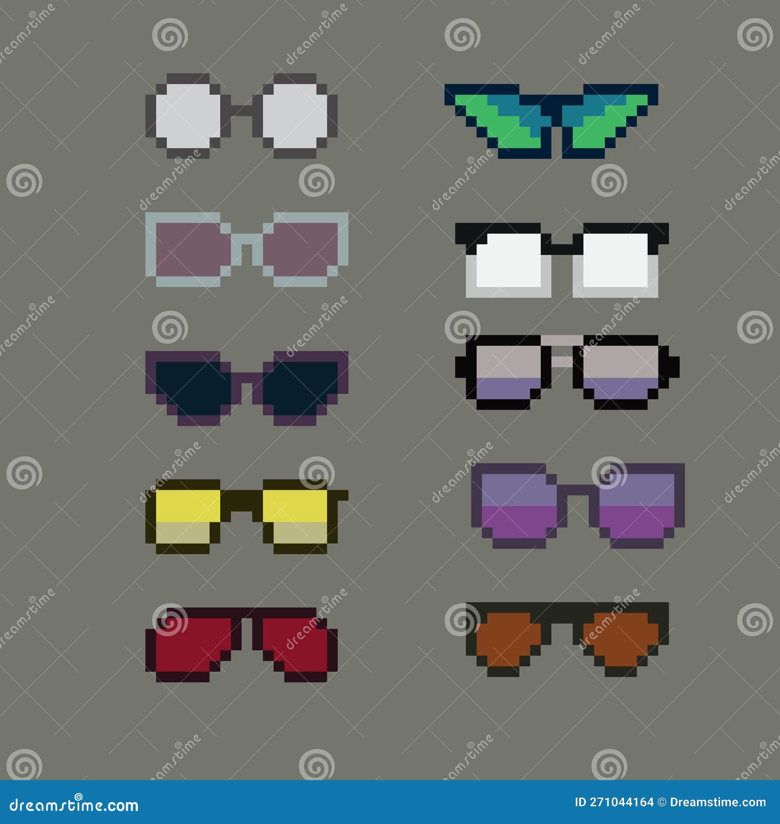 Pixel Art 8 Bit Sunglasses Collections Vector With Solid Color ...