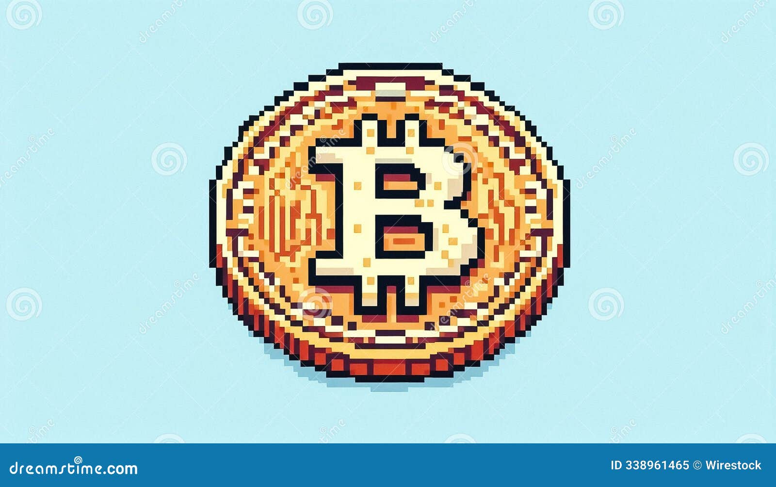 Pixel Art Bitcoin Coin on Light Blue Background. Stock Illustration ...