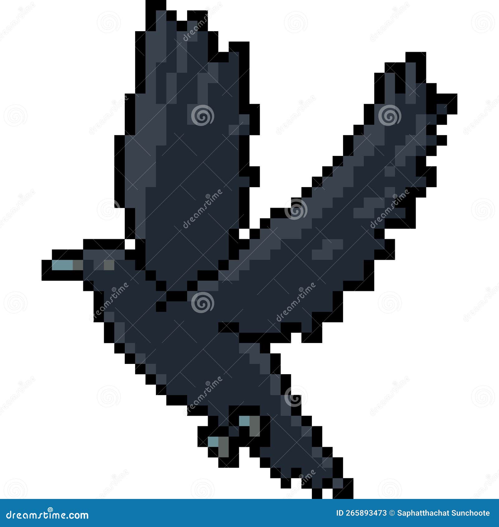 Pixel art black crow fly stock vector. Illustration of vector - 265893473