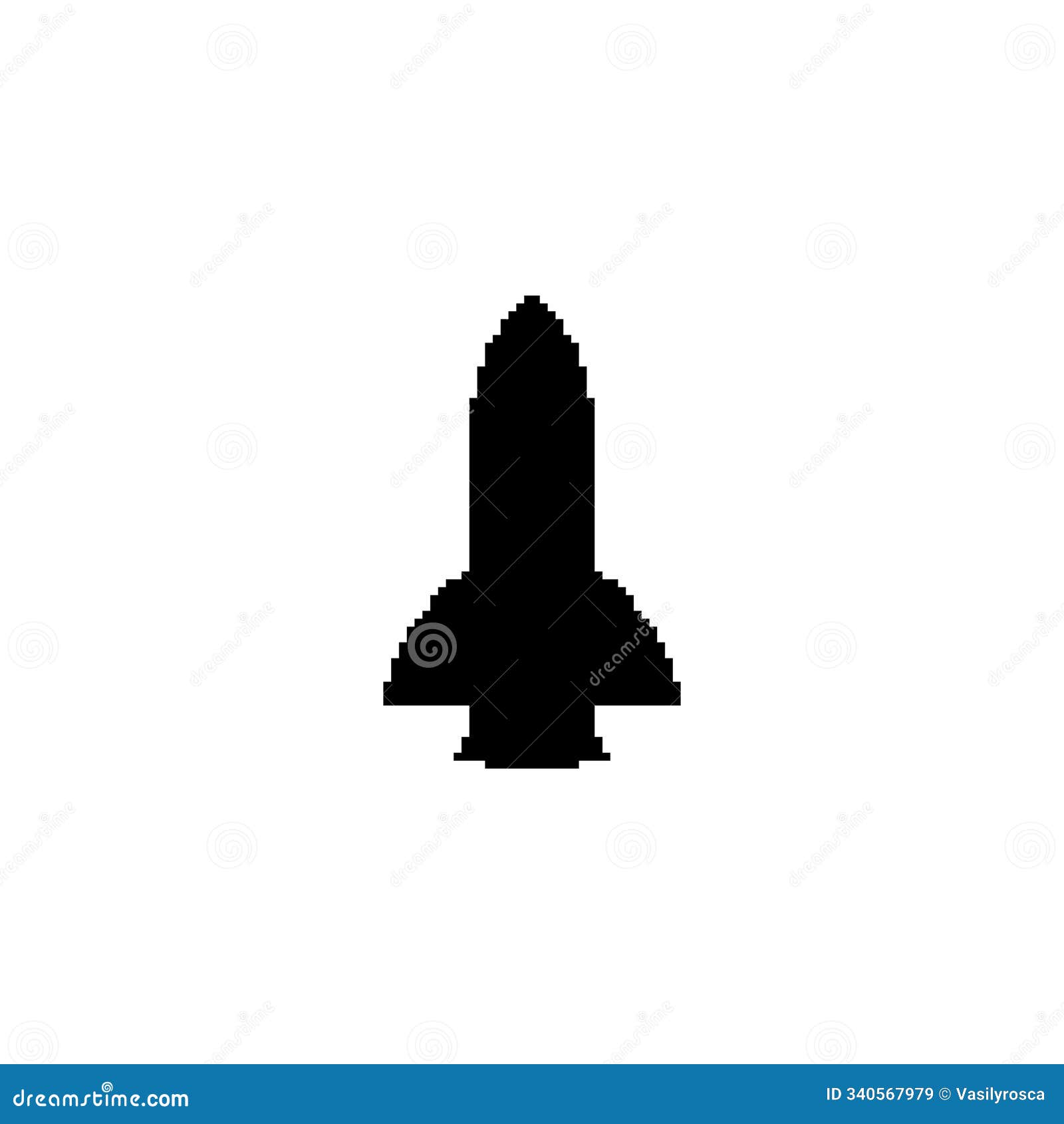 Pixel Art Black Rocket Silhouette. Minimalistic Rocket Icon in Retro ...