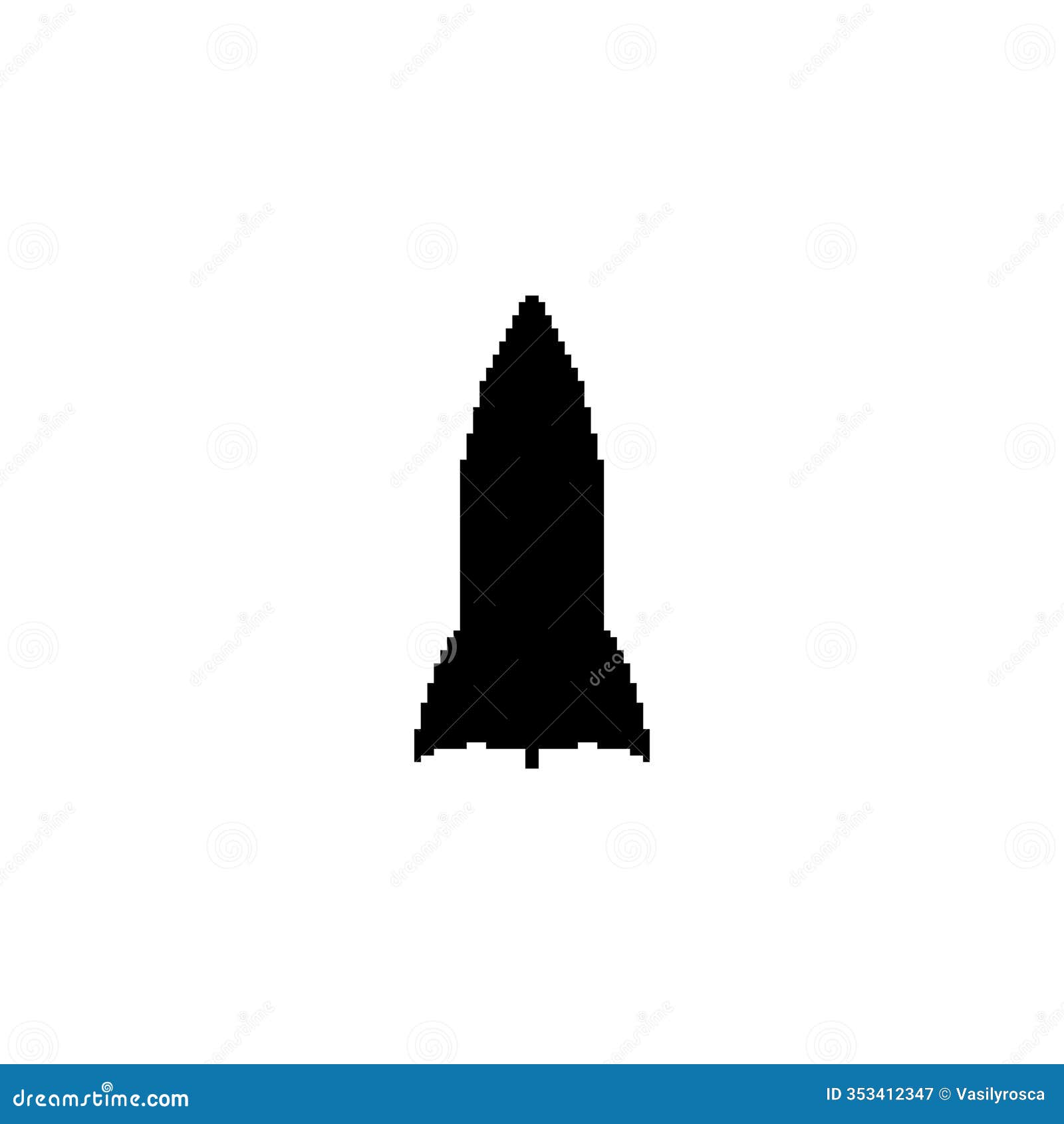 Pixel Art Black Rocket Silhouette. Minimalistic Rocket Icon in Retro ...
