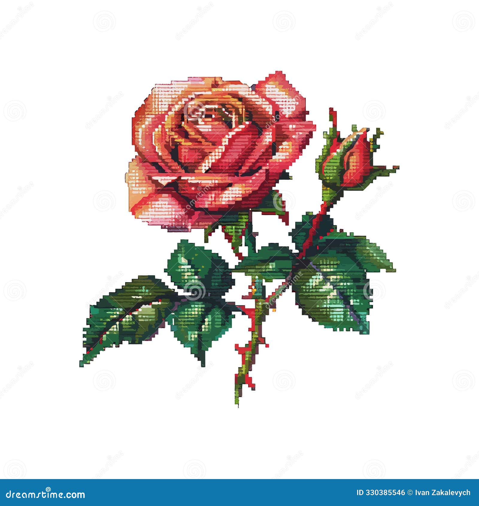 Pixel Art Red Rose Flower Cartoon Vector | CartoonDealer.com #134452963