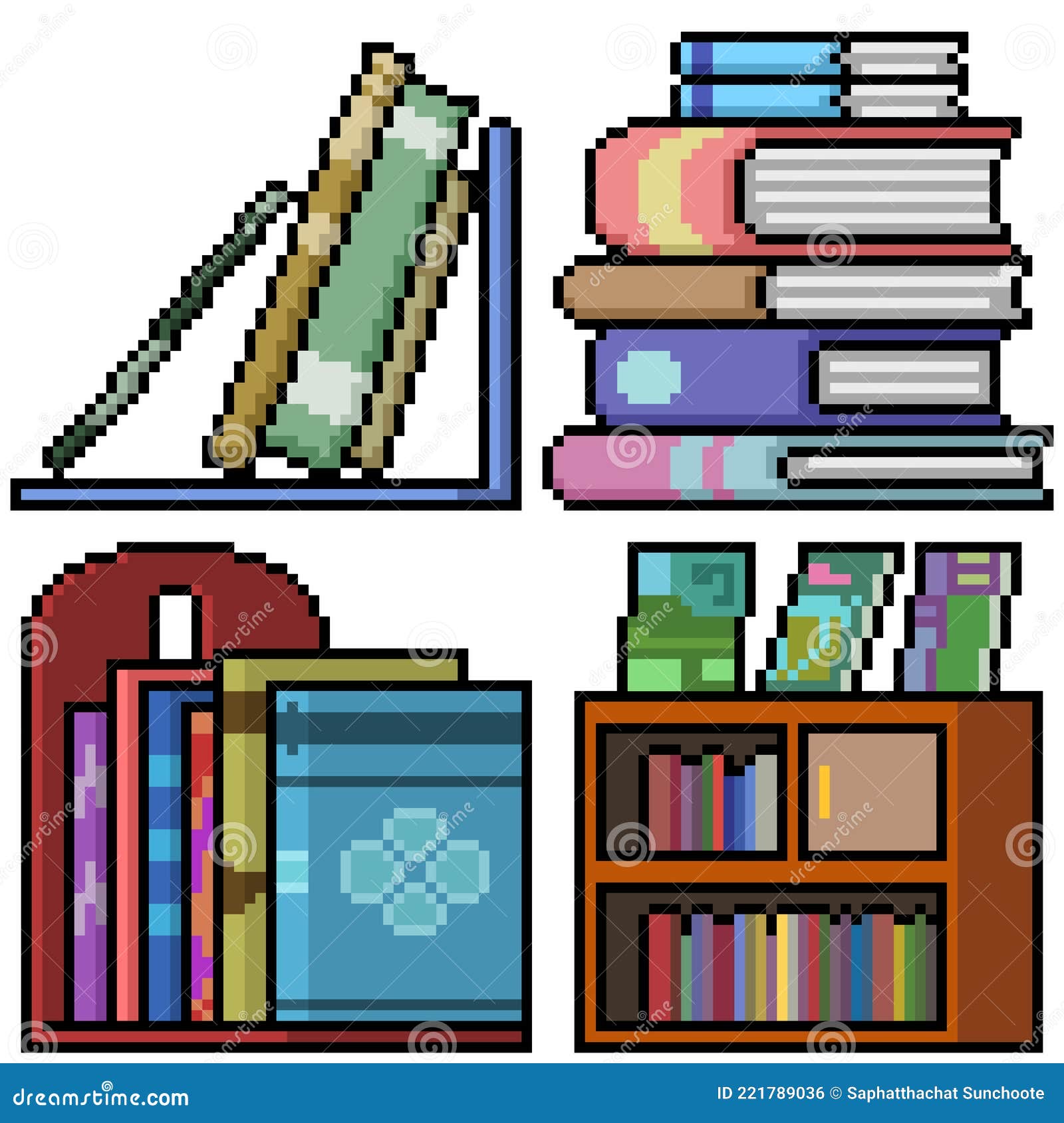 Pixel art book shelf stack stock vector. Illustration of isolated ...