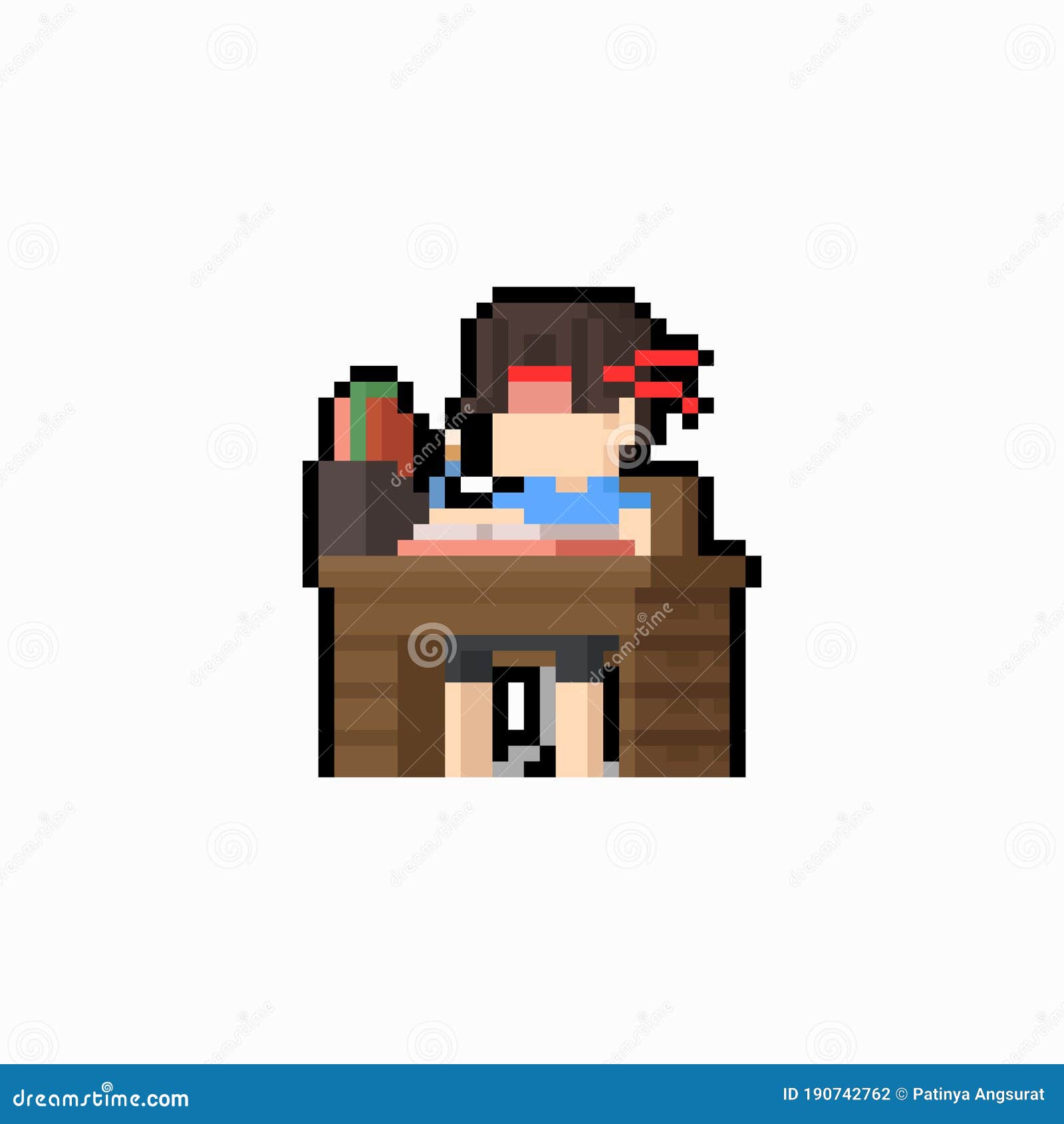 Pixel Art Boy Doing His Home Work on Desk. Stock Vector - Illustration ...