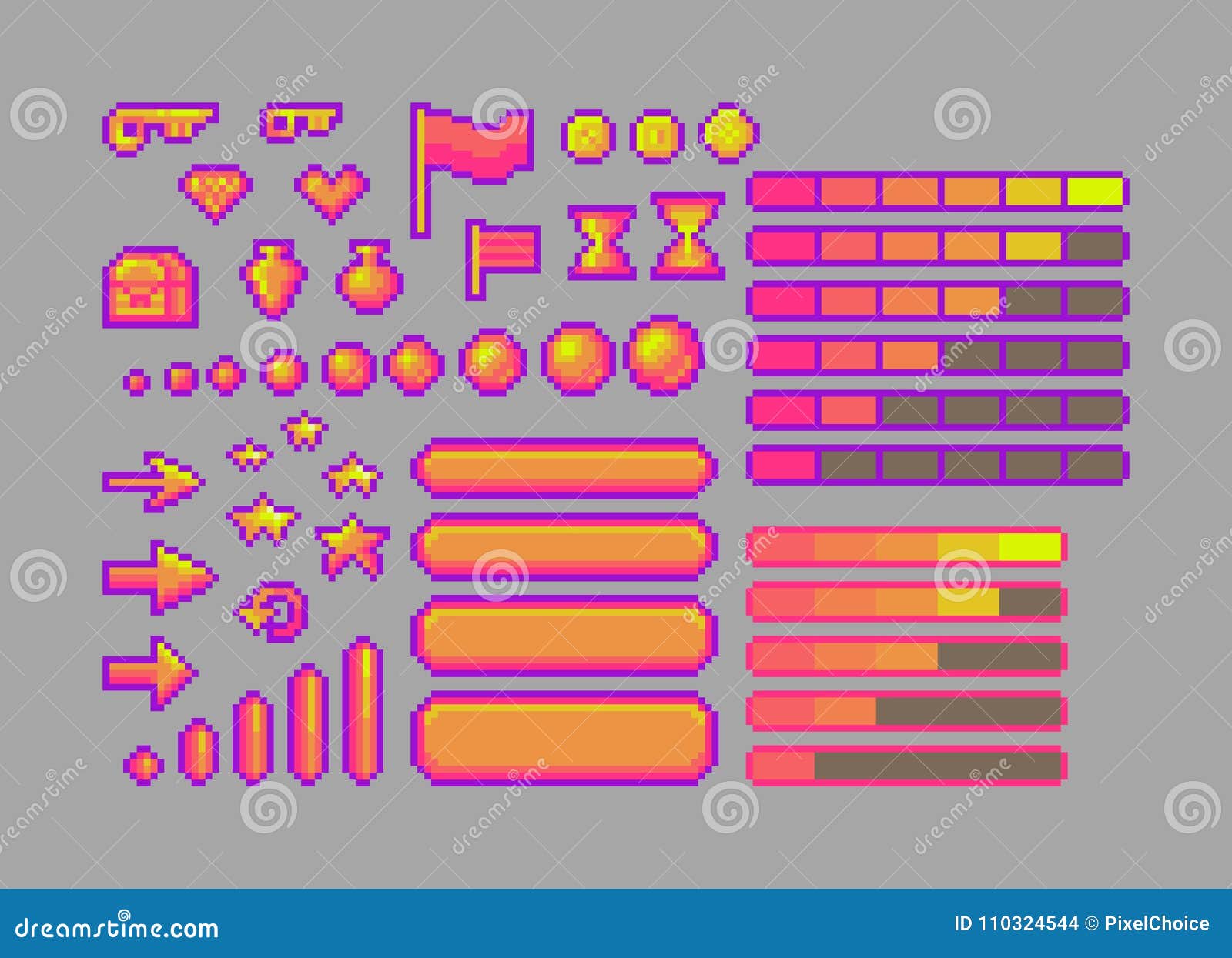 Pixel art bright icons. stock vector. Illustration of game - 110324544