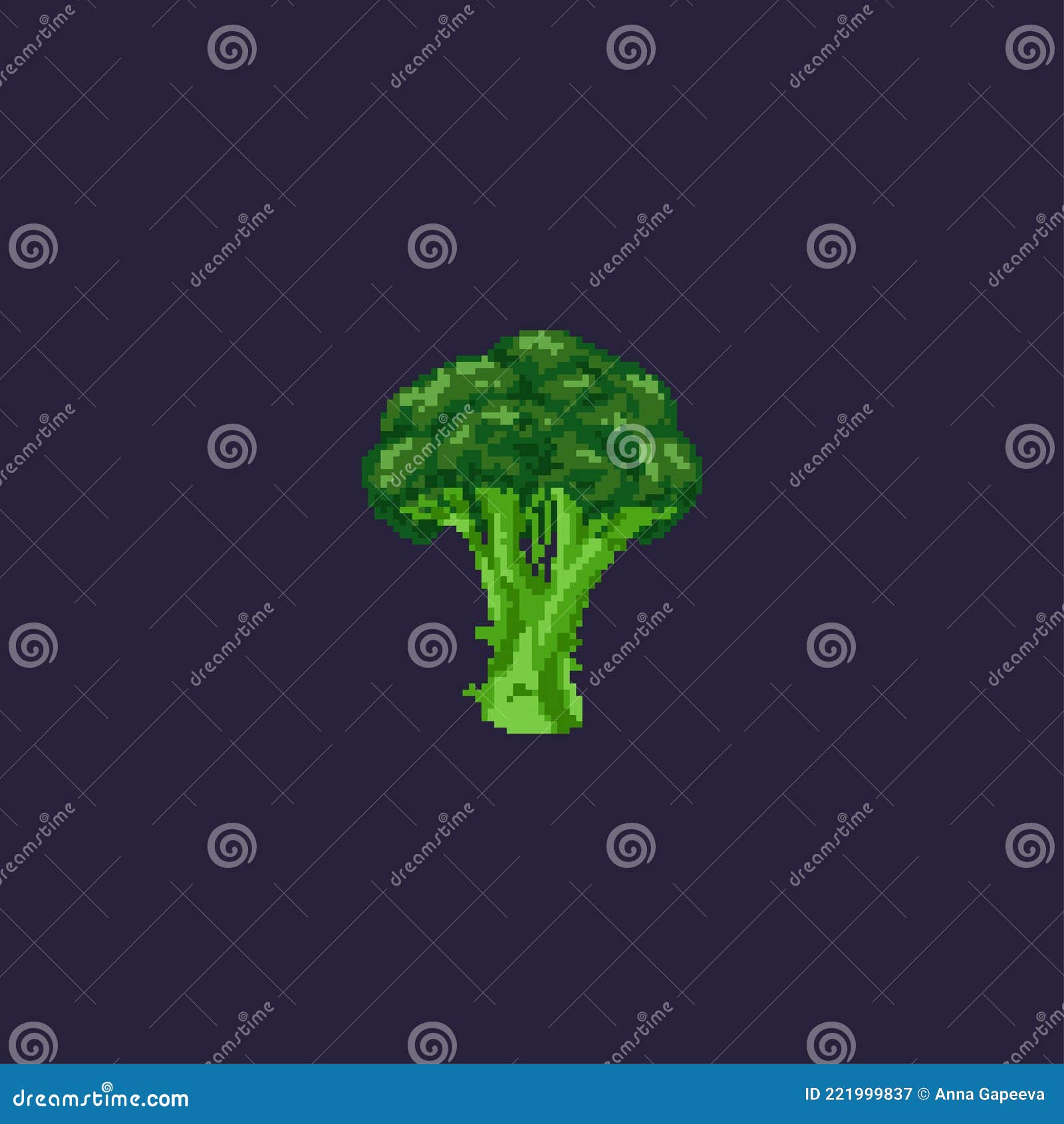 Pixel-art Broccoli. Whole Broccoli on Blue Background Stock Vector ...