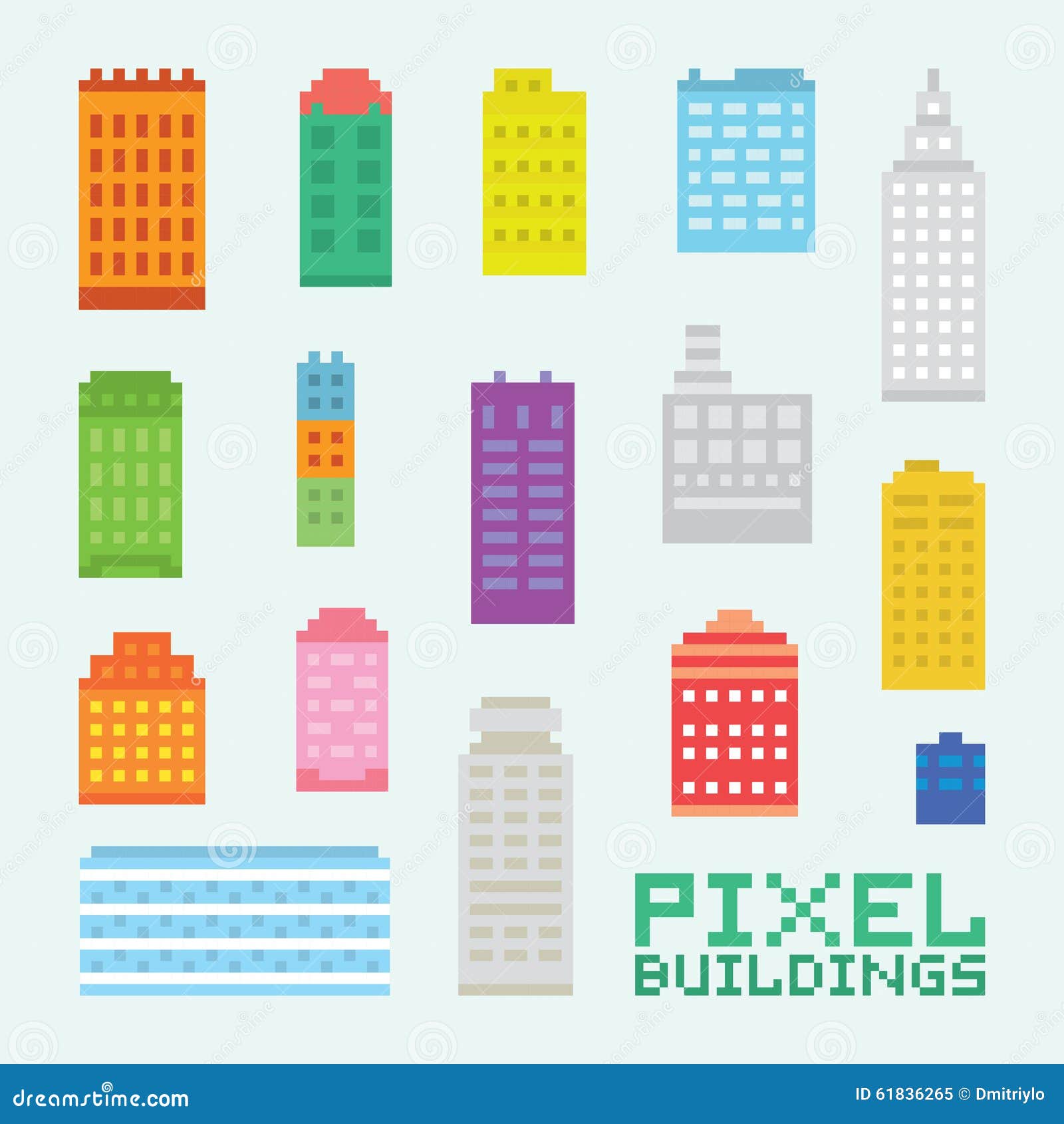 Pixel Art Buildings Vector Set Stock Vector - Illustration of city ...