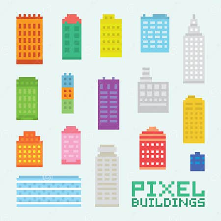 Pixel Art Buildings Vector Set Stock Vector - Illustration of city ...