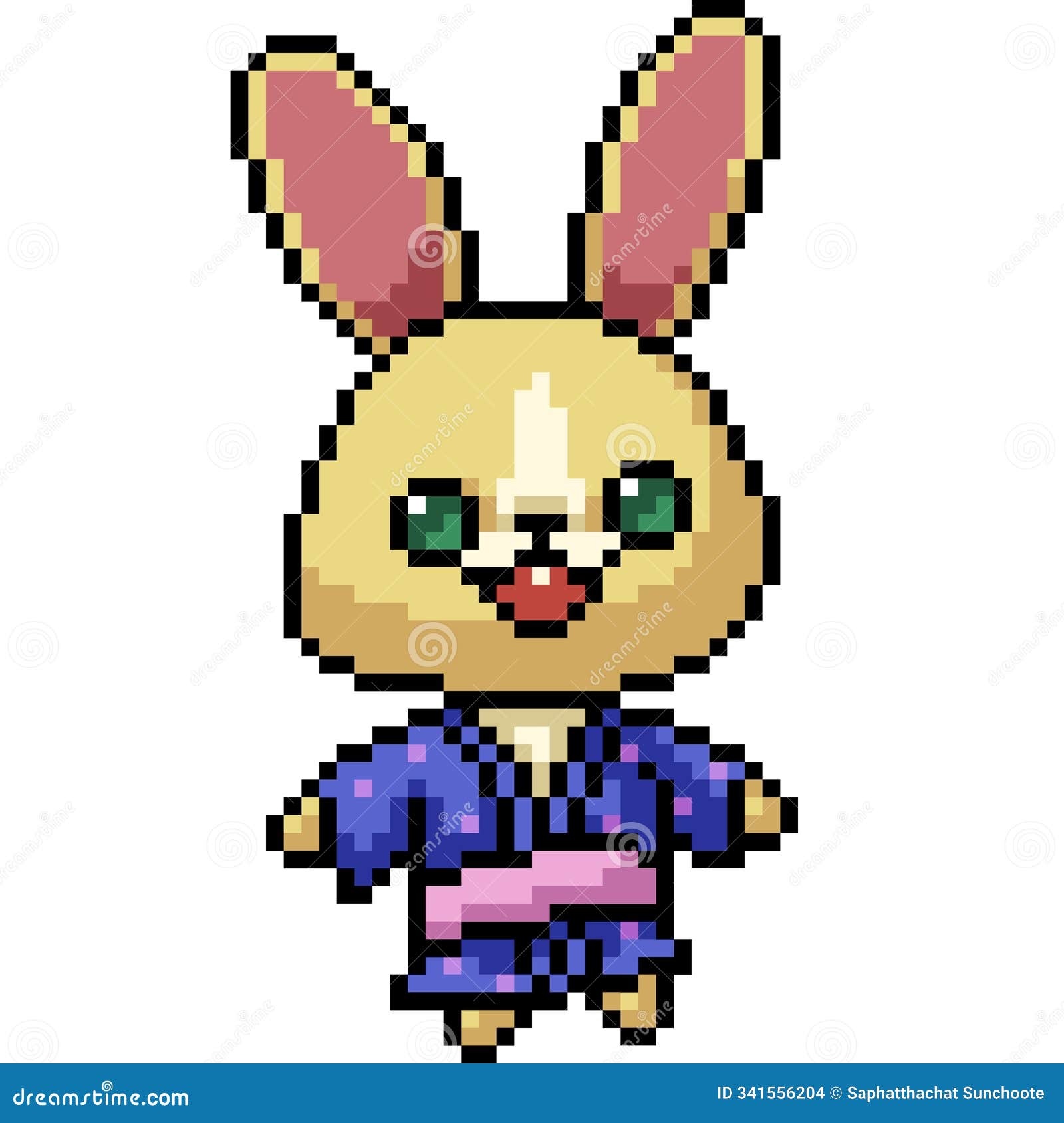 Pixel Art Of Bunny Japanese Cloth Vector Illustration | CartoonDealer ...