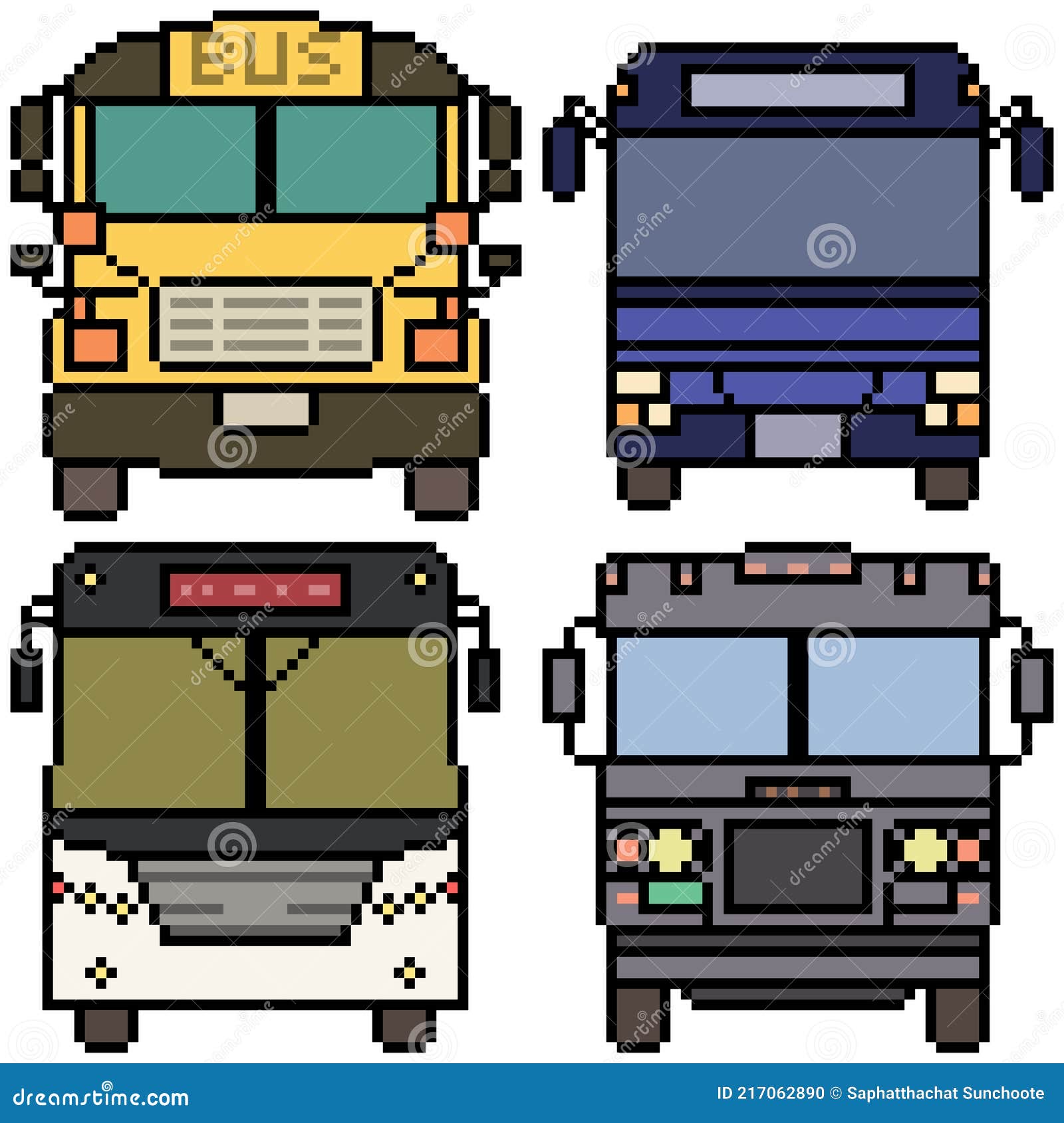 Pixel art bus front view stock vector. Illustration of icon - 217062890