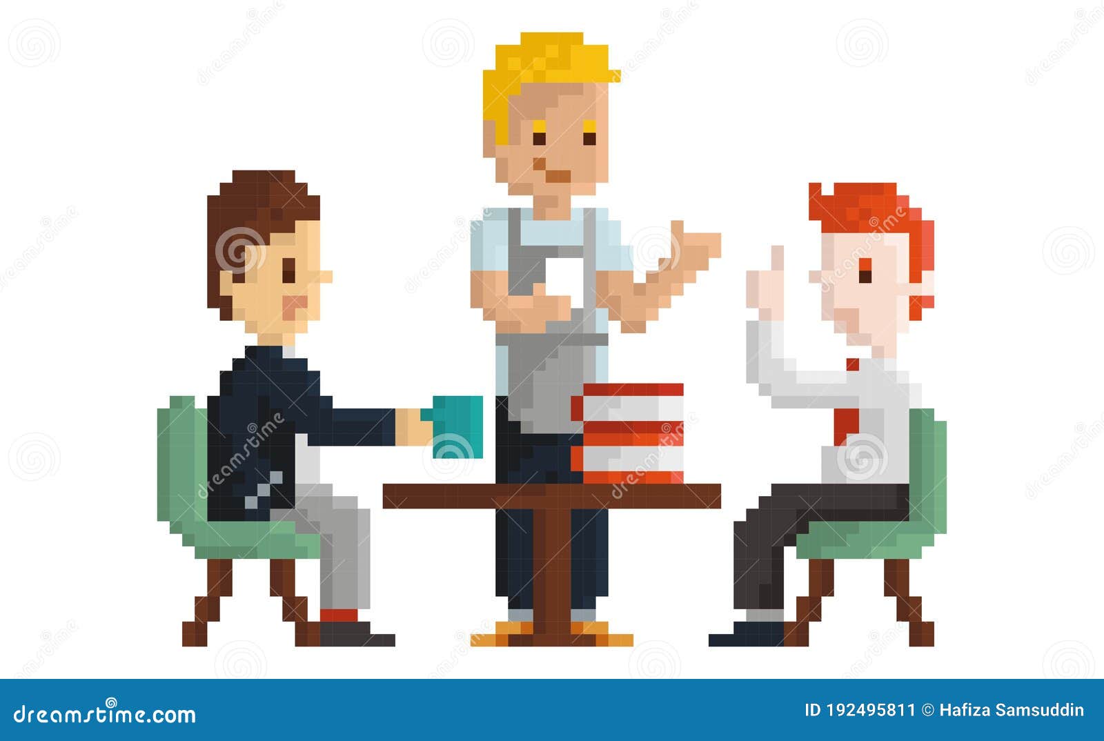 Pixel Art Business Discussion. Vector Illustration Decorative Design ...