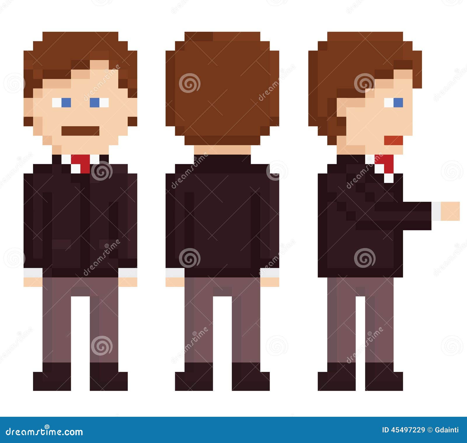 Pixel Art Businessman Sprite Staying, Back And Cartoon Vector ...