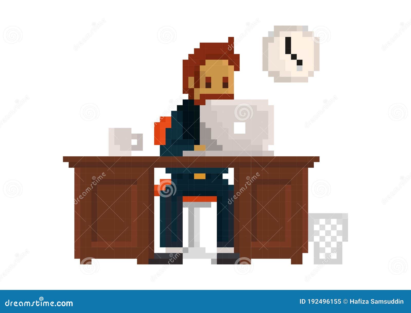 Pixel Art Businessman at Work. Vector Illustration Decorative Design ...