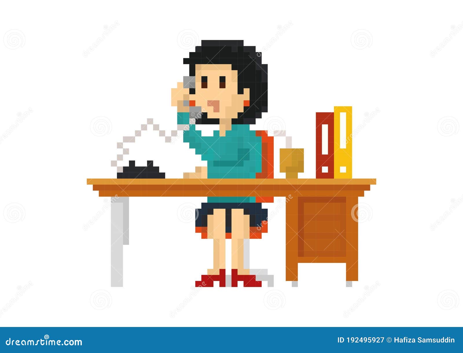 Pixel Art Businesswoman at Work. Vector Illustration Decorative Design ...