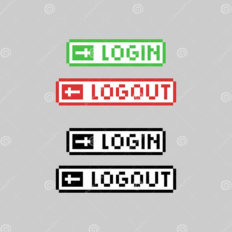 Pixel Art Button Login and Logout Design Vector Stock Vector ...