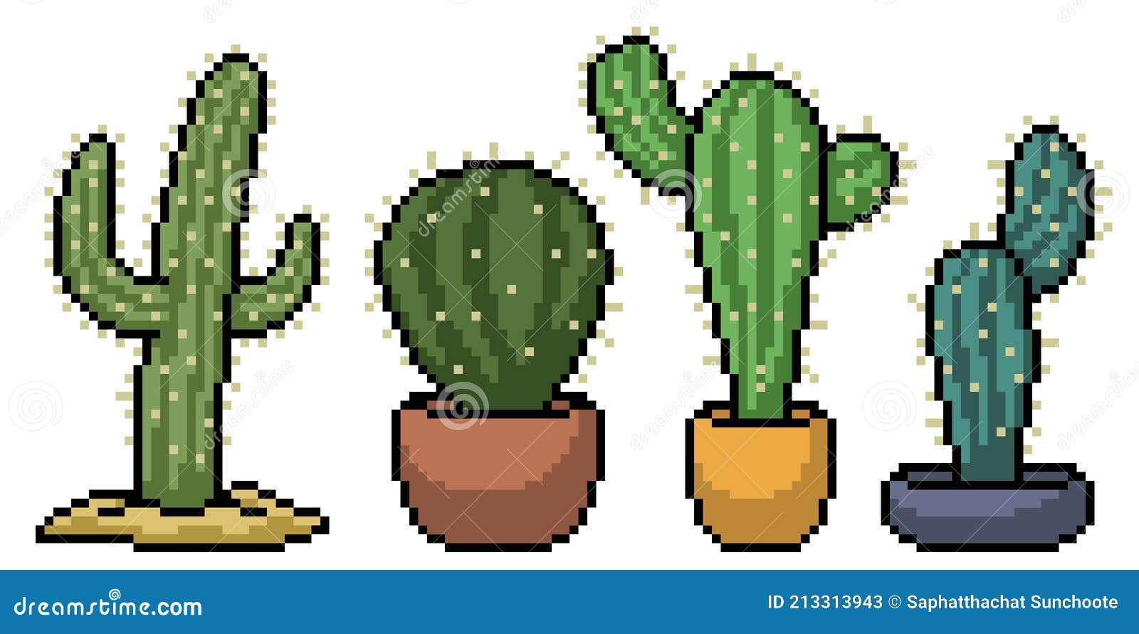Pixel Art Cactus Tilesets And Plants. Vector Game | CartoonDealer.com ...