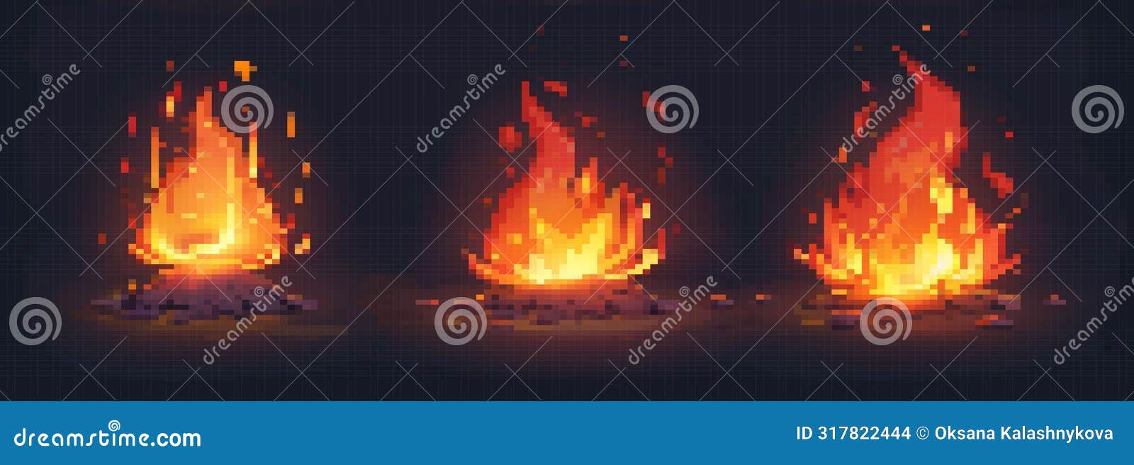 Pixel Art Fire. Red Explosion and Bonfire, Burning Campfire with Flame ...