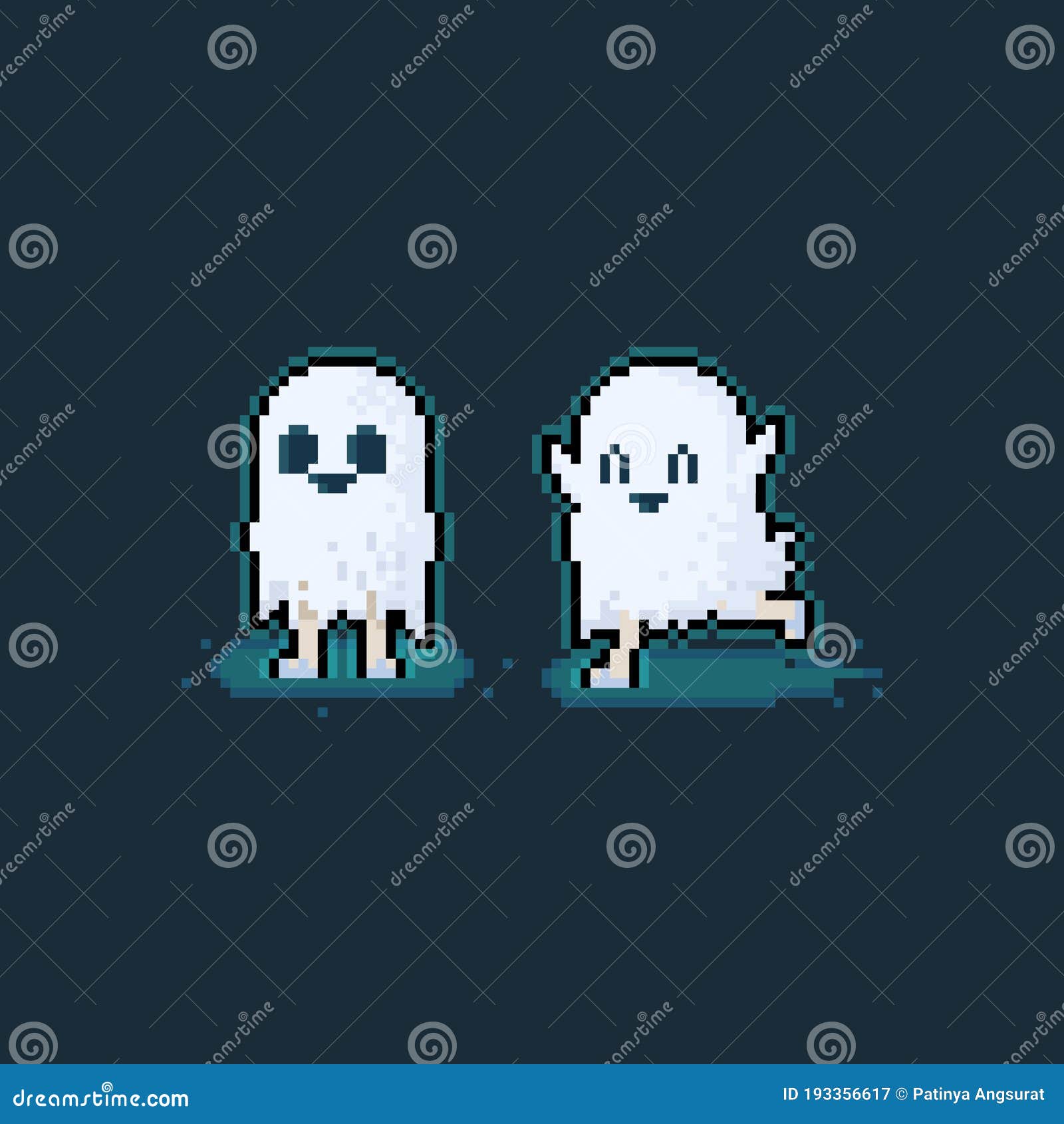 Pixel Art Cartoon Cute Little Ghost Character. Stock Vector ...
