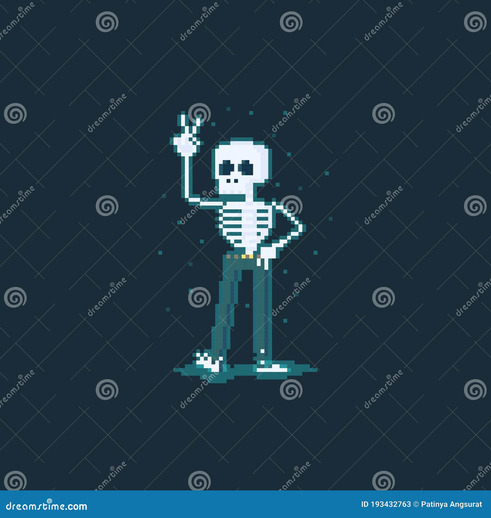 Pixel Art Cartoon Funny Skeleton Character. Stock Vector - Illustration ...