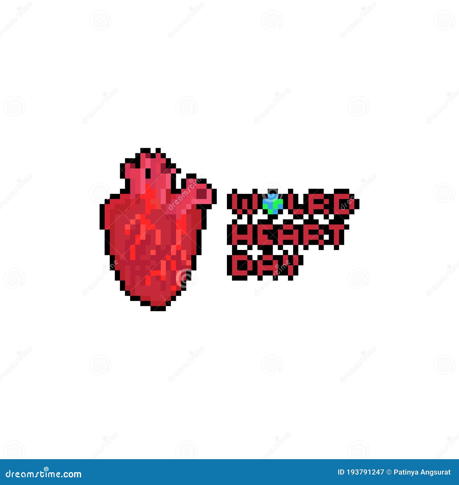 Pixel Art Cartoon Human Heart with Text. Stock Illustration ...