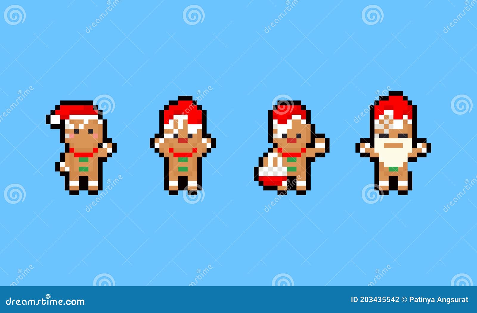 Pixel Art Cartoon Set of Ginger Bread Man Character. Stock Vector ...