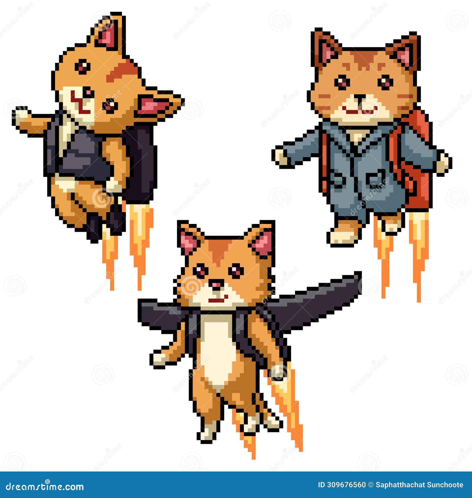 Pixel Art Of Dog Fly Jetpack Cartoon Vector | CartoonDealer.com #309676559