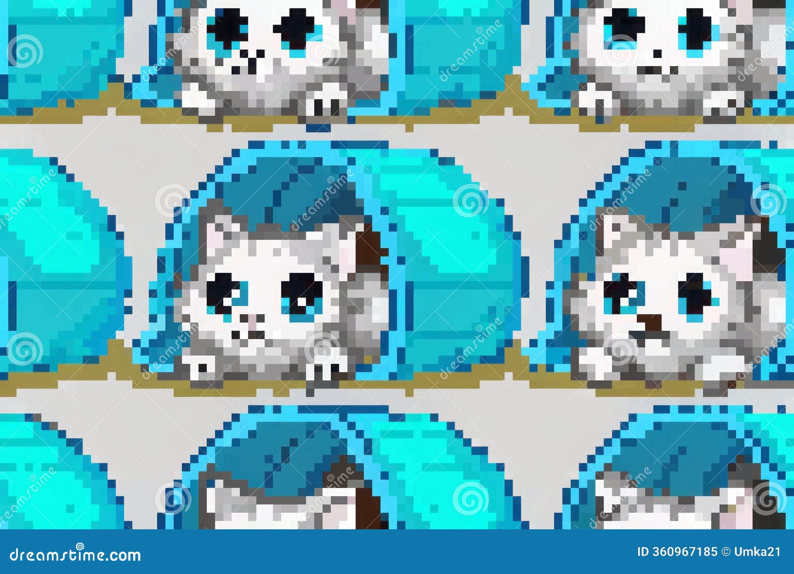 Pixel Art Cats In Blue Tunnels With Wide Eyes Royalty-Free Stock Photo | CartoonDealer.com ...