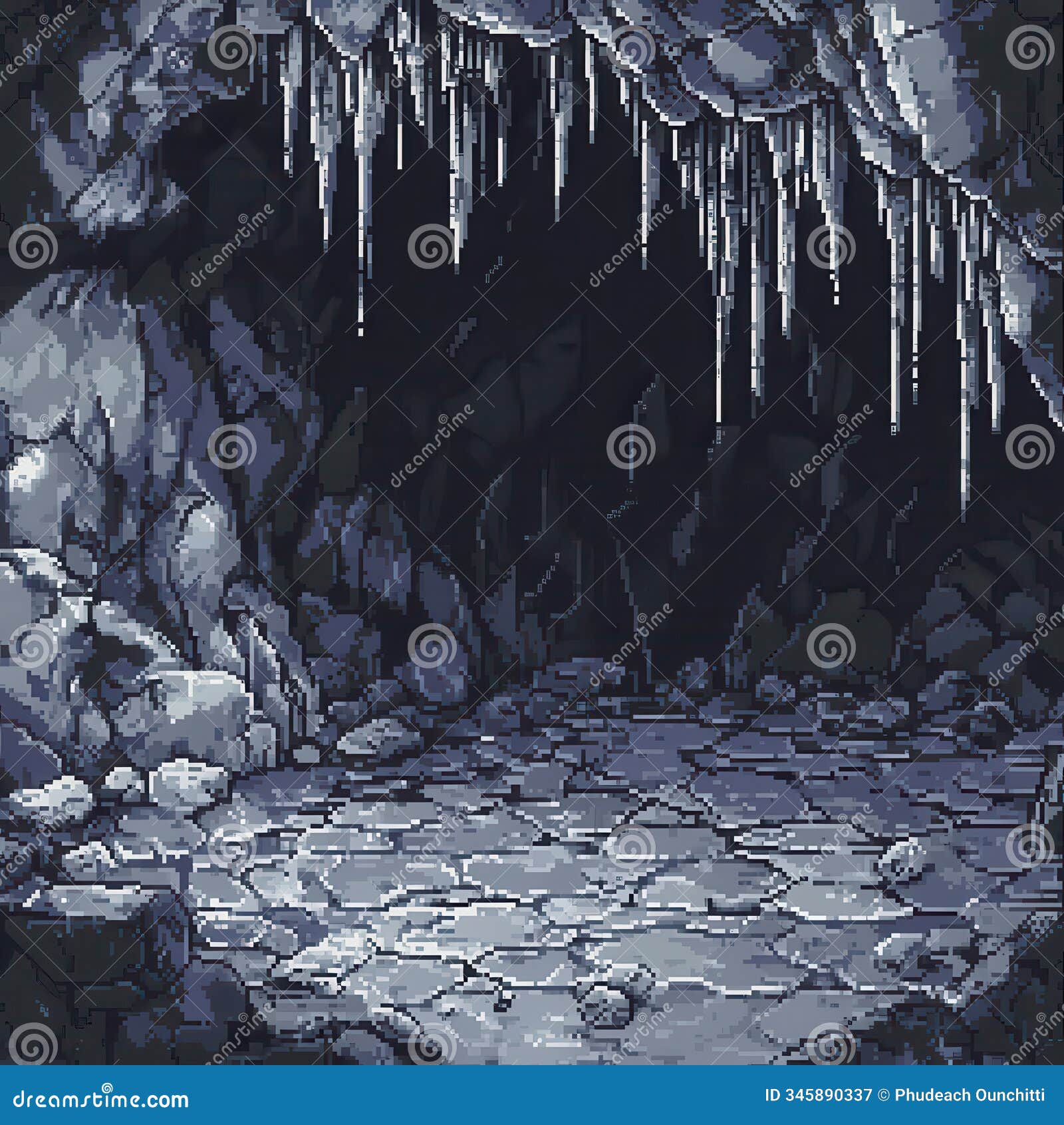 Pixel Art Cave Interior with Dramatic Stalagmites and Stalactites ...